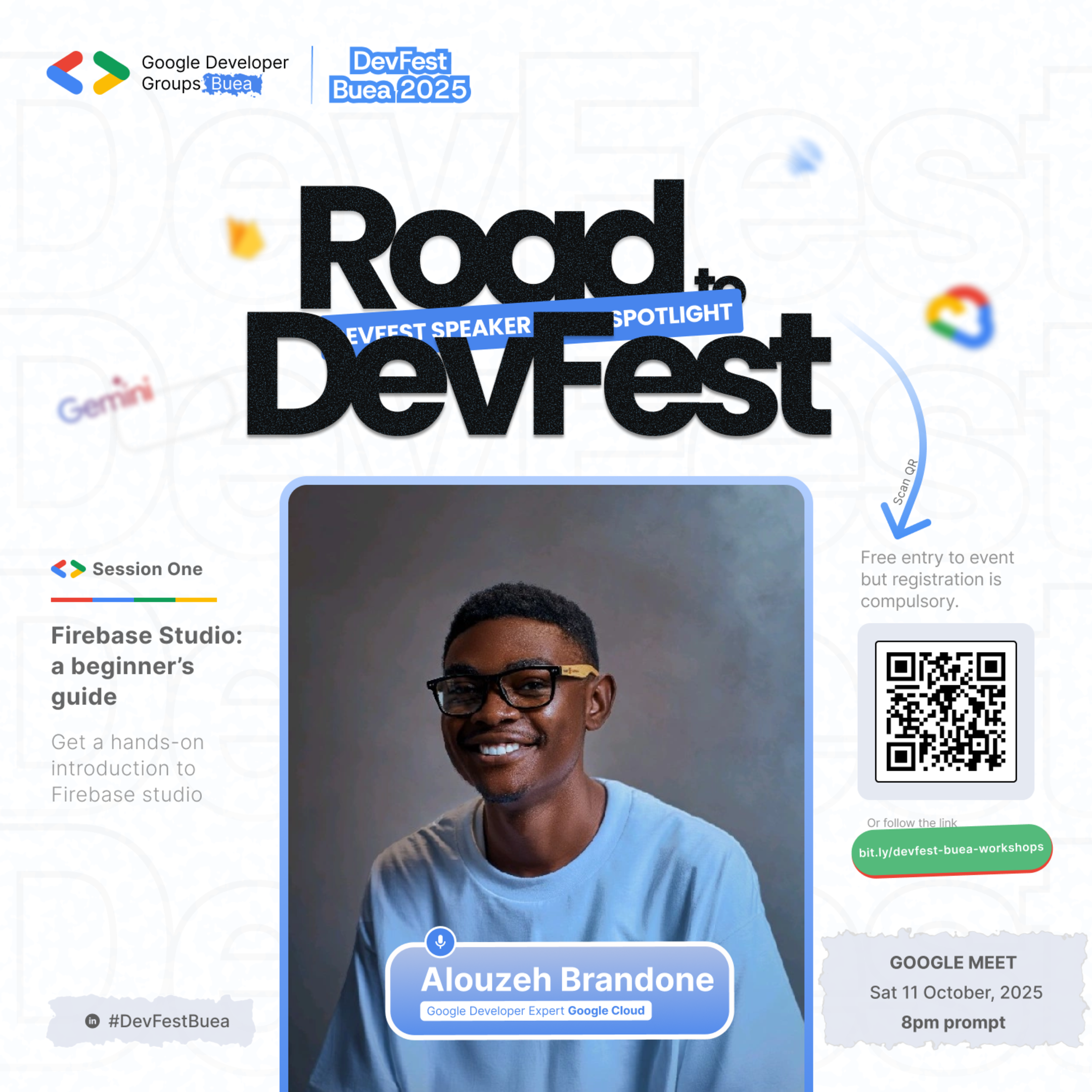 See Road to Devfest: Firebase Studio at Google Developer Groups GDG Buea